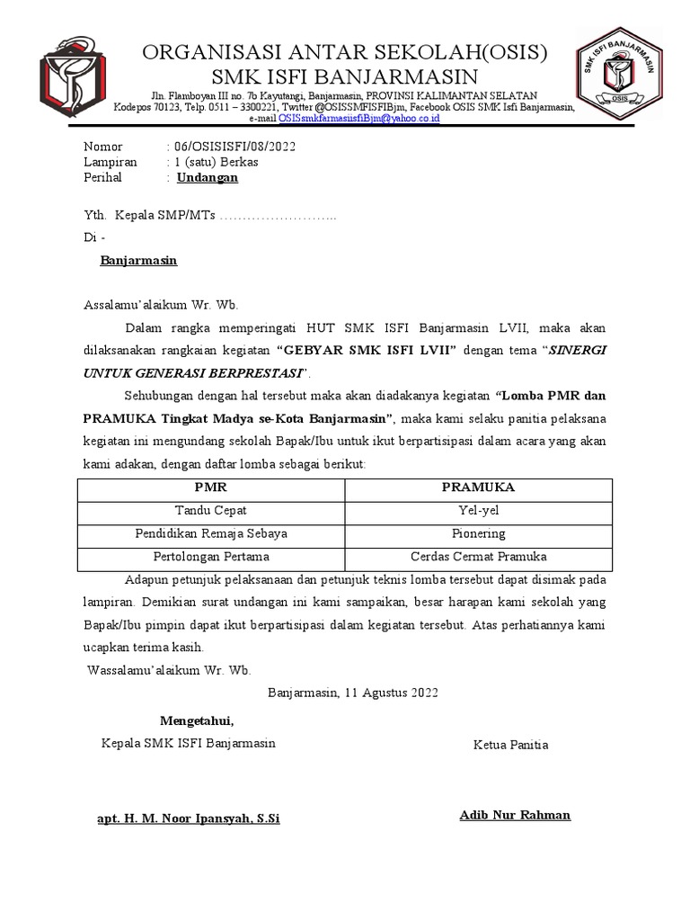 Surat Undangan Lomba Gebyar ISFI | PDF Surat Undangan Lomba Gebyar ISFI | PDF