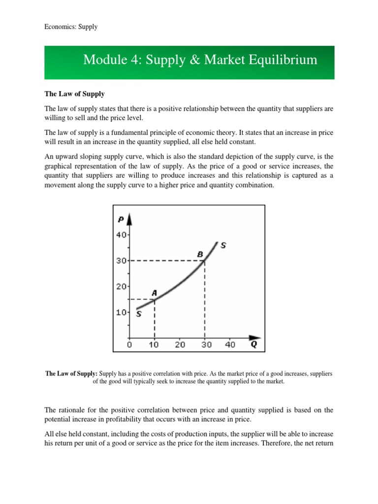 Module 4 - Supply & Market Equilibrium | PDF | Supply (Economics) | Supply And Demand
