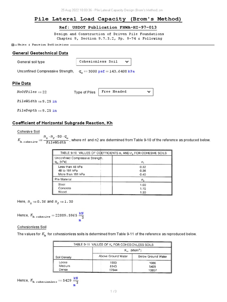 Pile Lateral Capacity Design (Brom's Method) Example | PDF | Deep Foundation | Geotechnical ...