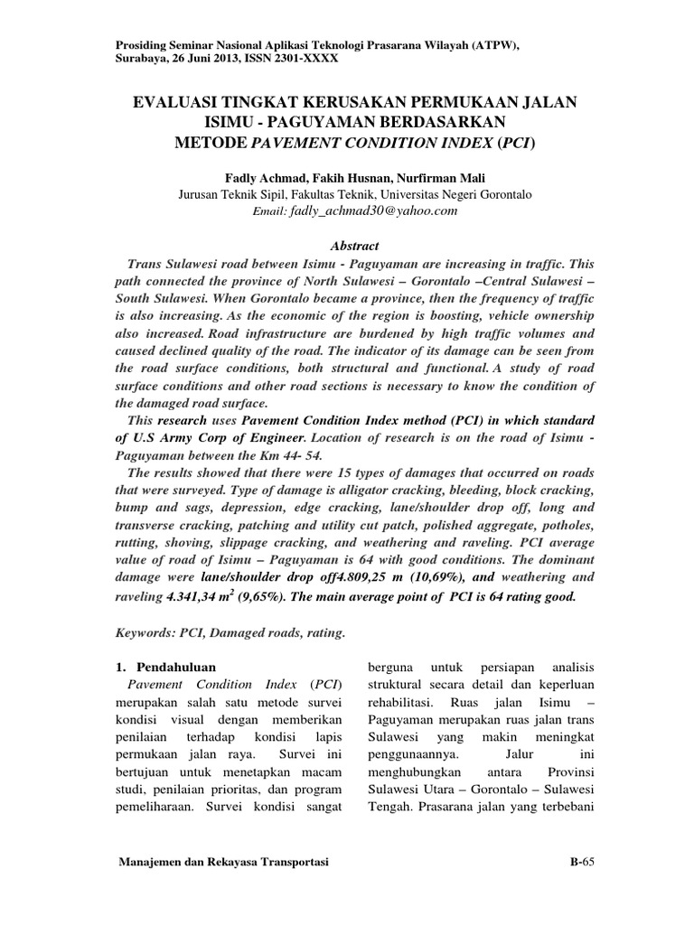 Evaluasi Tingkat Kerusakan Permukaan Jalan Isimu Paguyaman Berdasarkan Metode Pavement Condition ...
