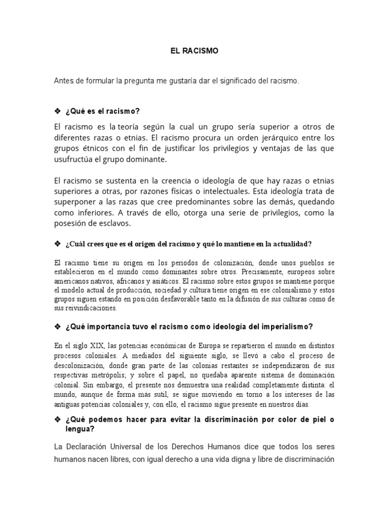 El Racismo | PDF | Racismo | Discriminación y relaciones raciales
