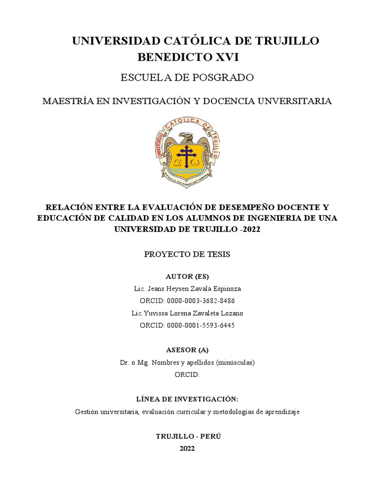 Carátula de Proyecto de Investigación - Epg-Uct 2022 | PDF | Maestros ...