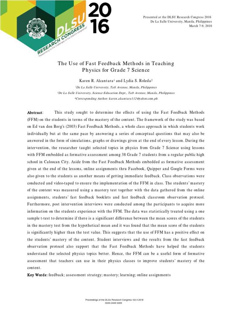 The Use of Fast Feedback Methods in Teaching Physics For Grade 7 ...
