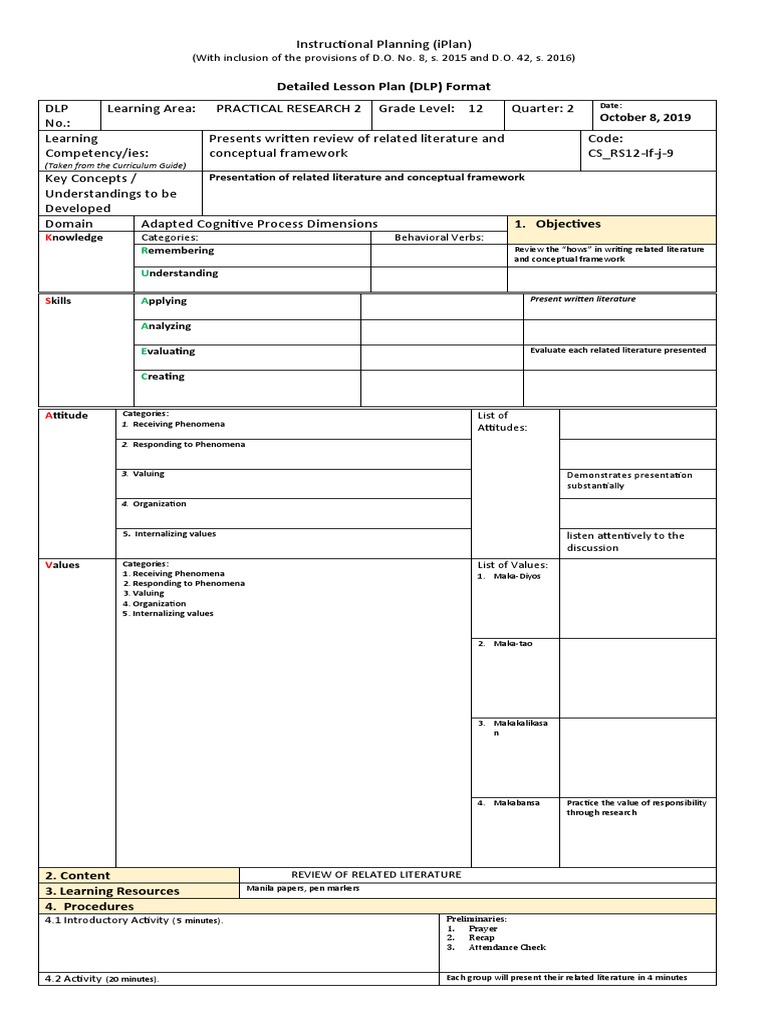Detailed Lesson Plan (DLP) Format: R U A A E C | Download Free PDF | Learning | Lesson Plan