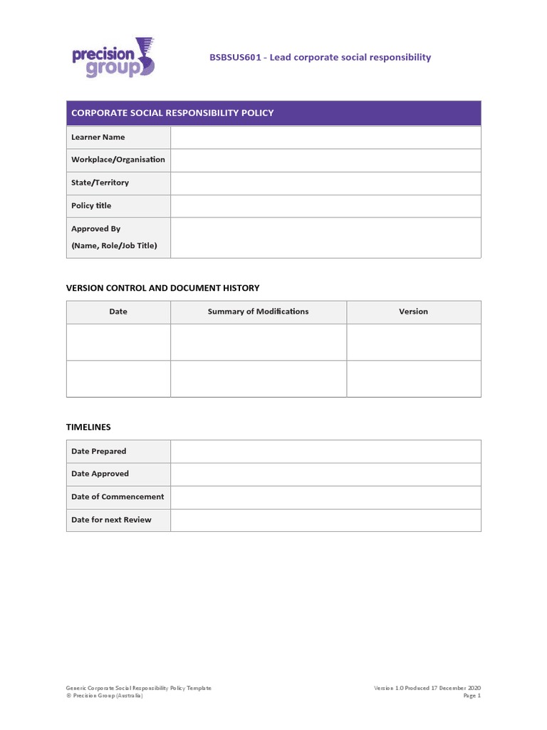 SUS601-Generic-Corporate-Social-Responsibility-Policy-Template | PDF ...