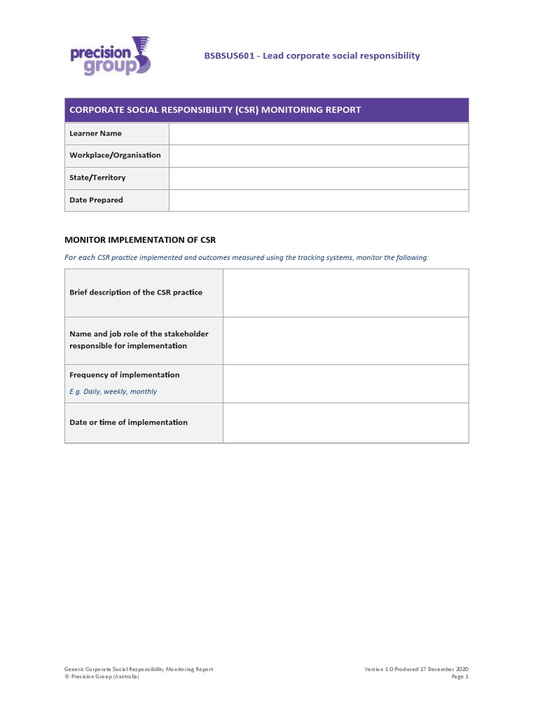Corporate Social Responsibility (CSR) Monitoring Report | PDF ...
