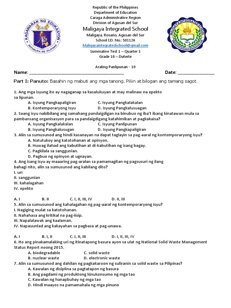Summative Test - Aral Pan | PDF