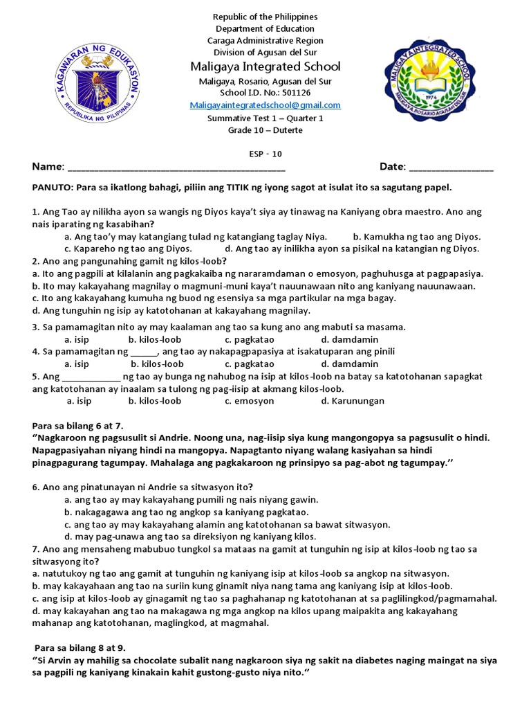 Summative Test - ESP | PDF