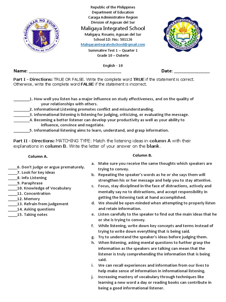 Summative Test - English | PDF | Chart | Data