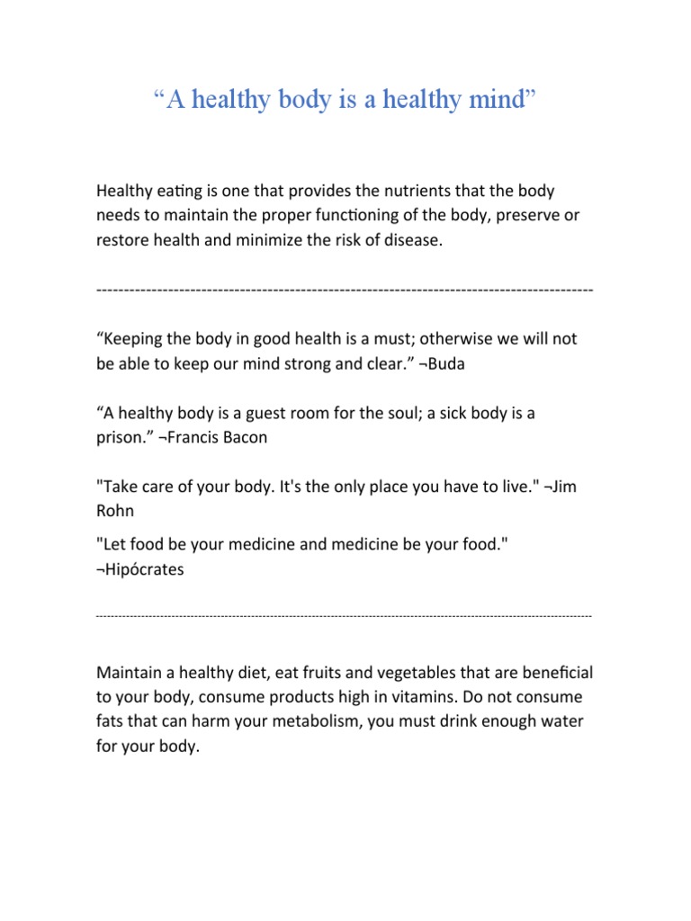 Healthy Body, Healthy Mind Essentials | PDF | Self-Improvement