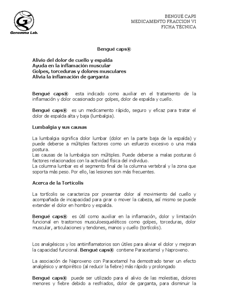 Genomma lab BENGUÉ CAPS (ROJO) FICHA TÉCNICA | PDF