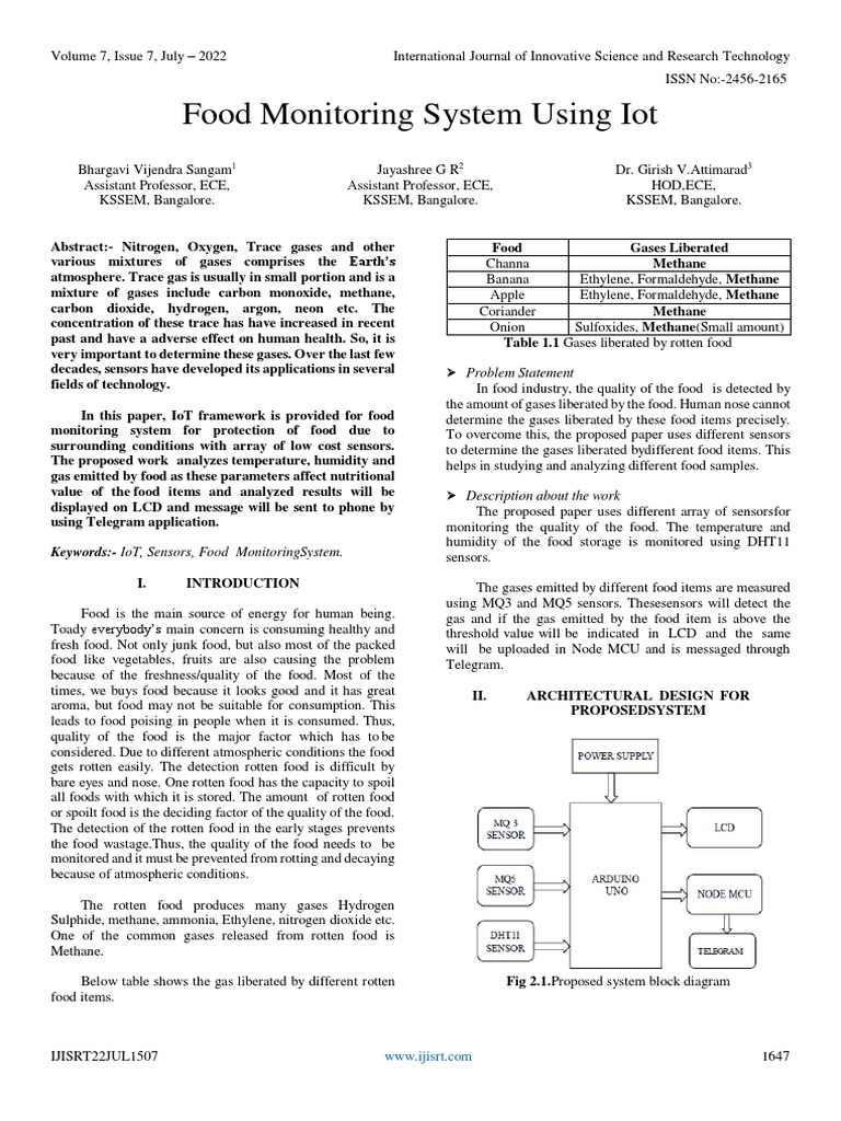 Food Monitoring System Using Iot | PDF | Internet Of Things | Analog To ...