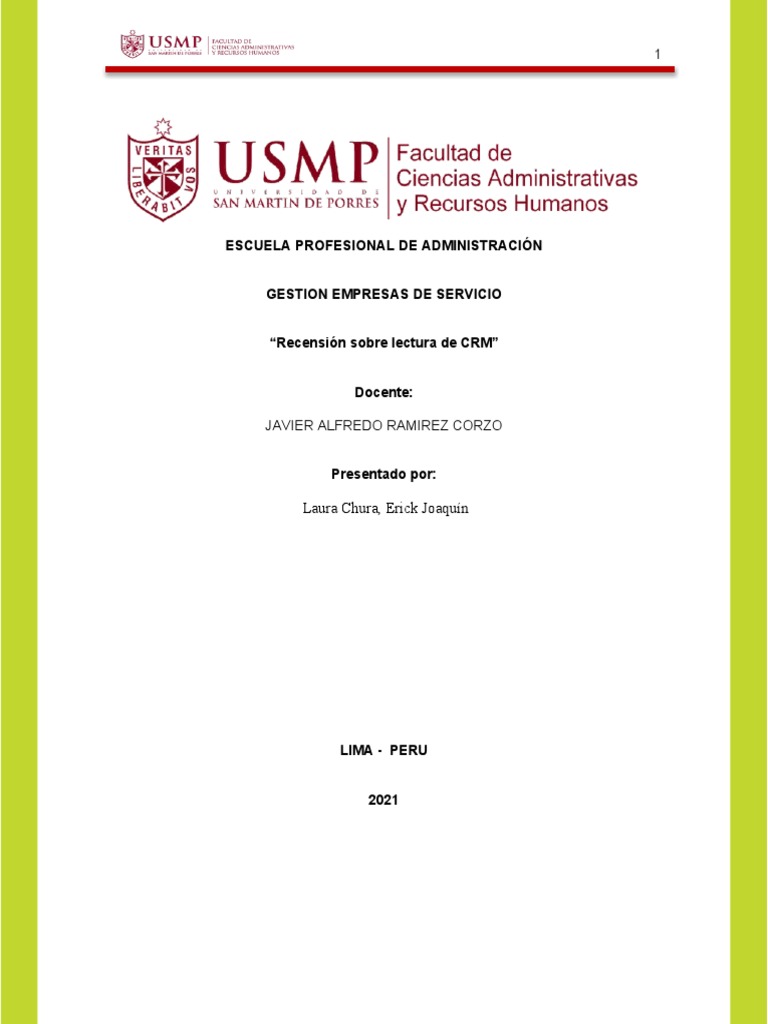 Recensión Sobre Lectura de CRM - Erick J. Laura Chura | PDF | Gestión ...