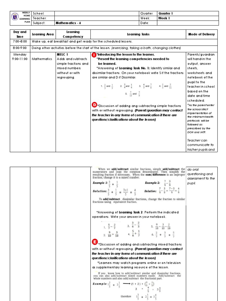 WHLP - Grade 6 (Q1 Week 1-MATH) | Download Free PDF | Learning ...