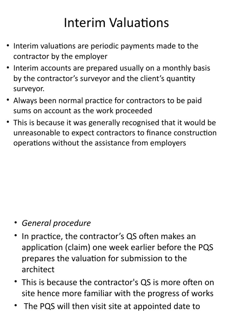 Interim Valuations - XLSX PPTX 2 | PDF | Employment | Real Estate Appraisal