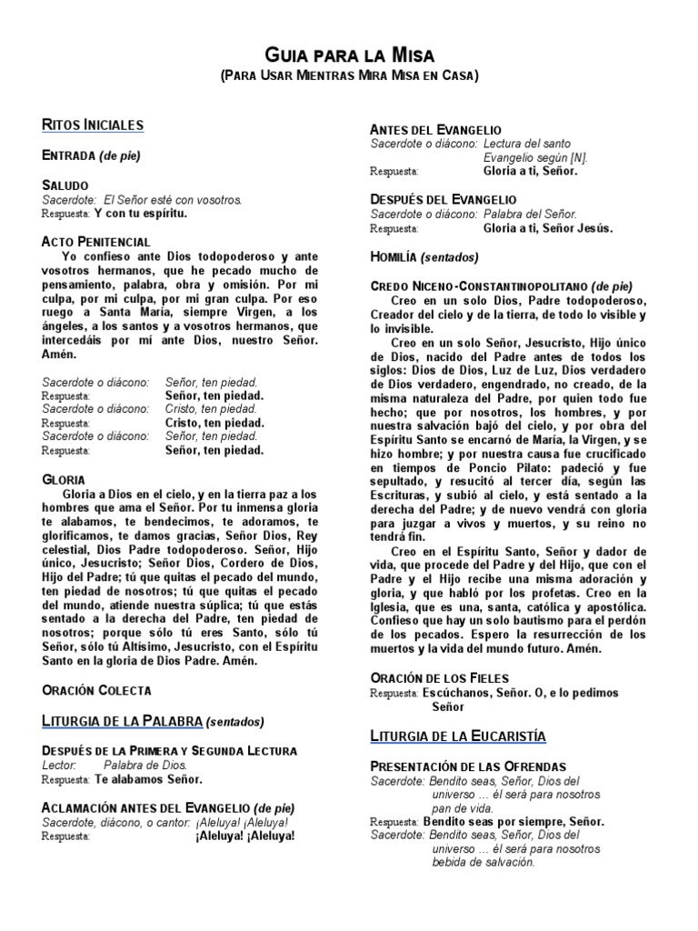 Guia para La Misa en Casa | PDF | eucaristía | Misa (liturgia)
