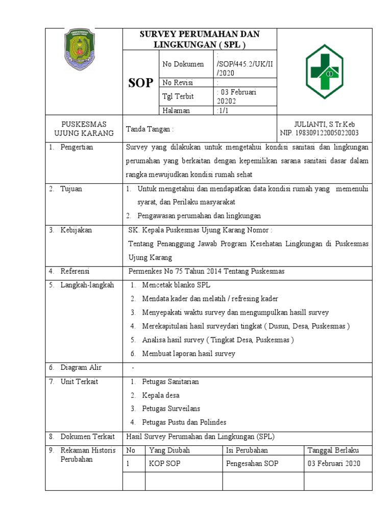 Sop Survey Perumahan Dan Lingkungan (SPL) | PDF
