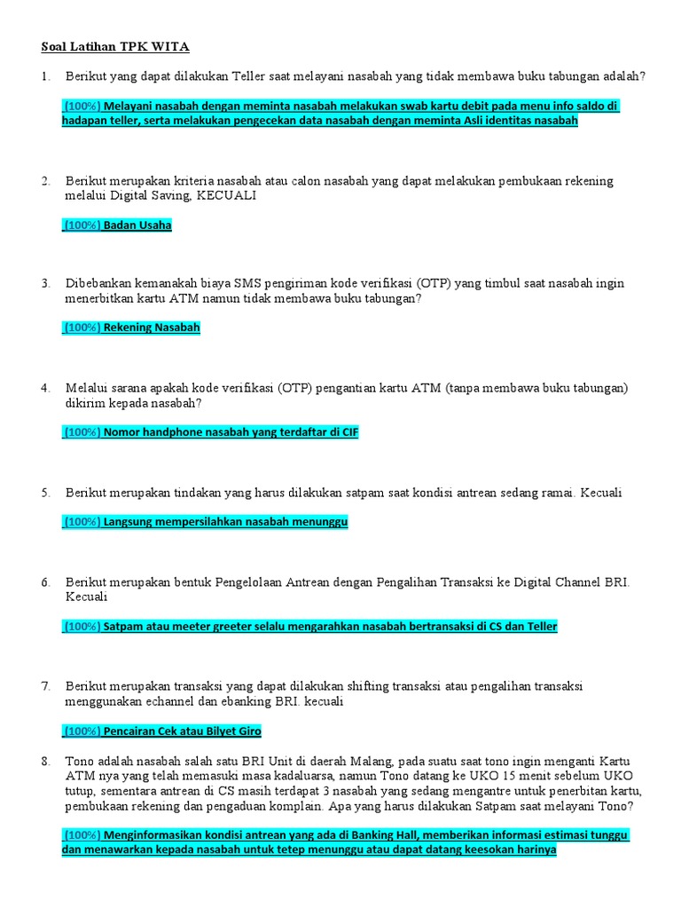 Soal Latihan TPK WITA | PDF