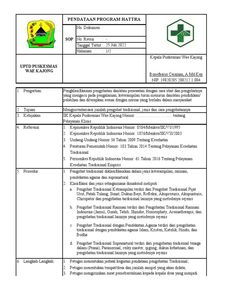 Sop Pendataan Hattra | PDF
