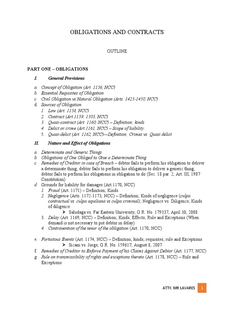 Obligations and Contracts Overview | PDF | Law Of Obligations | Annulment