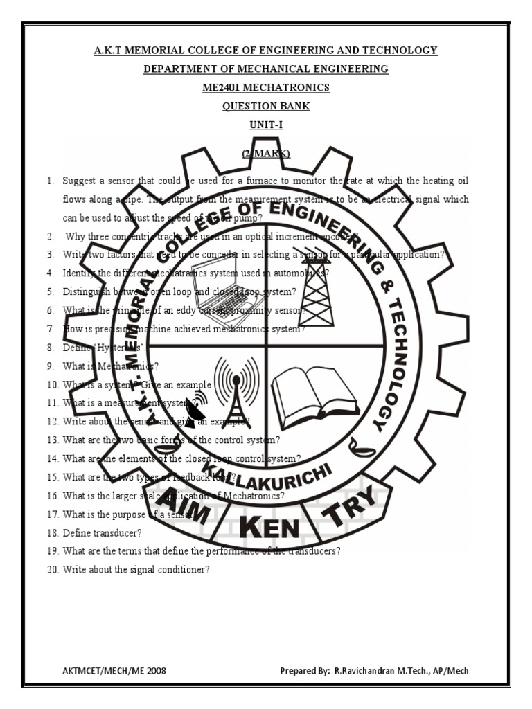 A.K.T Memorial College of Engineering and Technology Department of Mechanical Engineering ME2401 ...