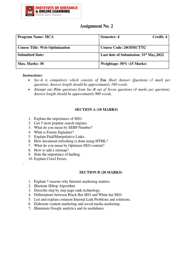 Assignment No. 2: Instructions | PDF