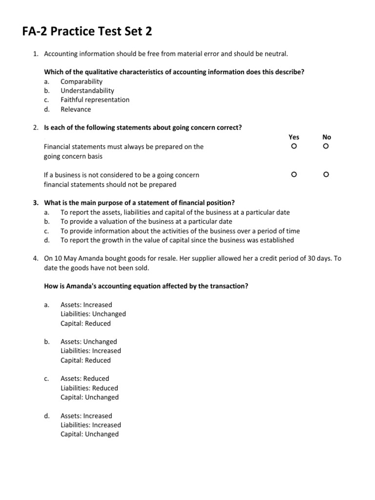FA-2 Accounting Practice Test Set 2 | PDF | Debits And Credits ...