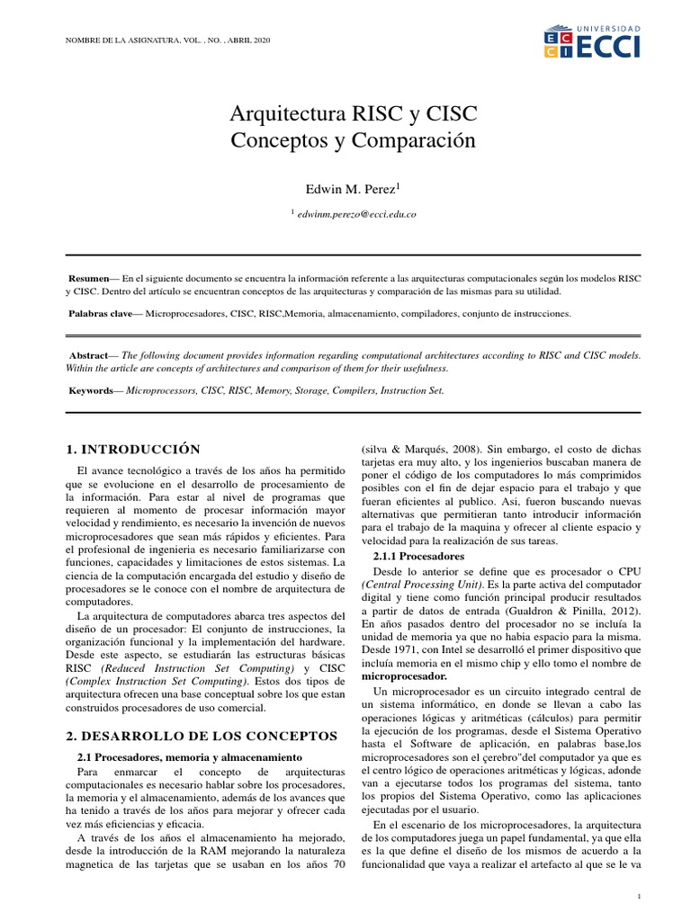 Arquitectura RISC y CISC Conceptos y Comparación | PDF | Unidad Central ...