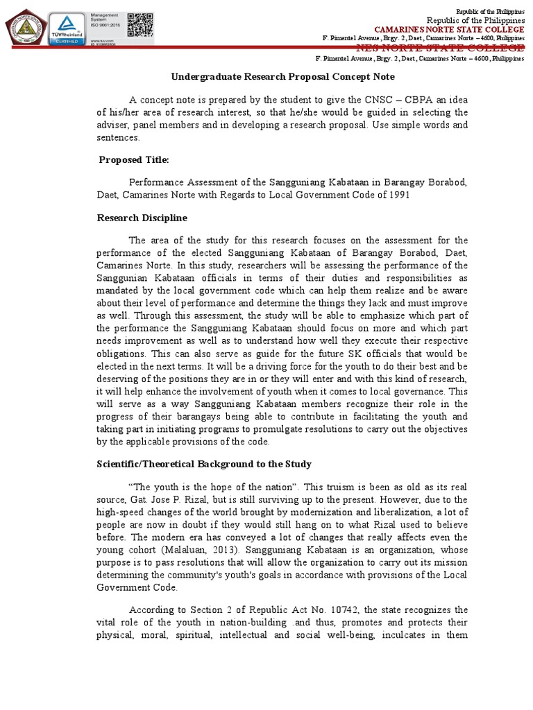 Undergraduate Research Proposal Concept Note: Nes Norte State College | PDF