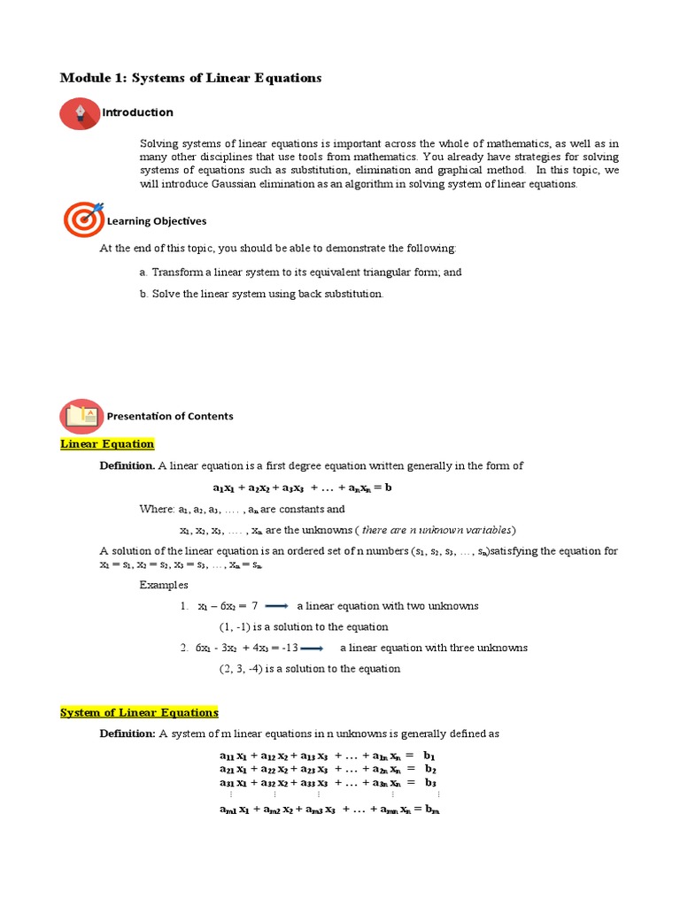 Module 1 System of Linear Equation | PDF | System Of Linear Equations ...