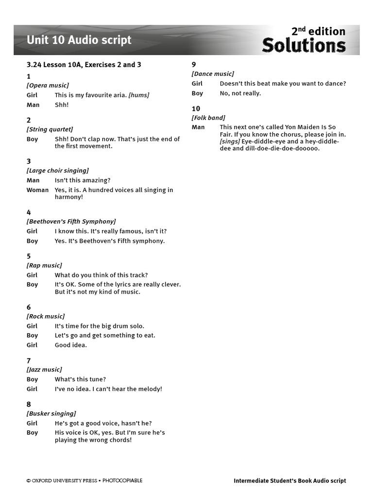 Unit 10 Student S Book Audio Script | PDF | Singing | Performing Arts