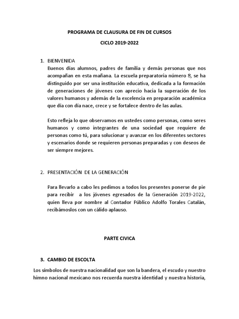 Programa de Clausura de Fin de Cursos 2022 | PDF