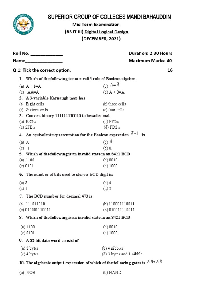 Superior Group of Colleges Mandi Bahauddin | PDF | Binary Coded Decimal | Theoretical Computer ...