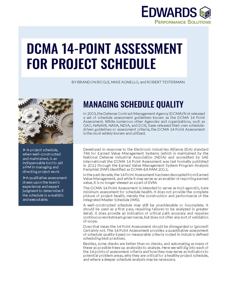 Dcma 14-Point Assessment For Project Schedule | Download Free PDF | Logic