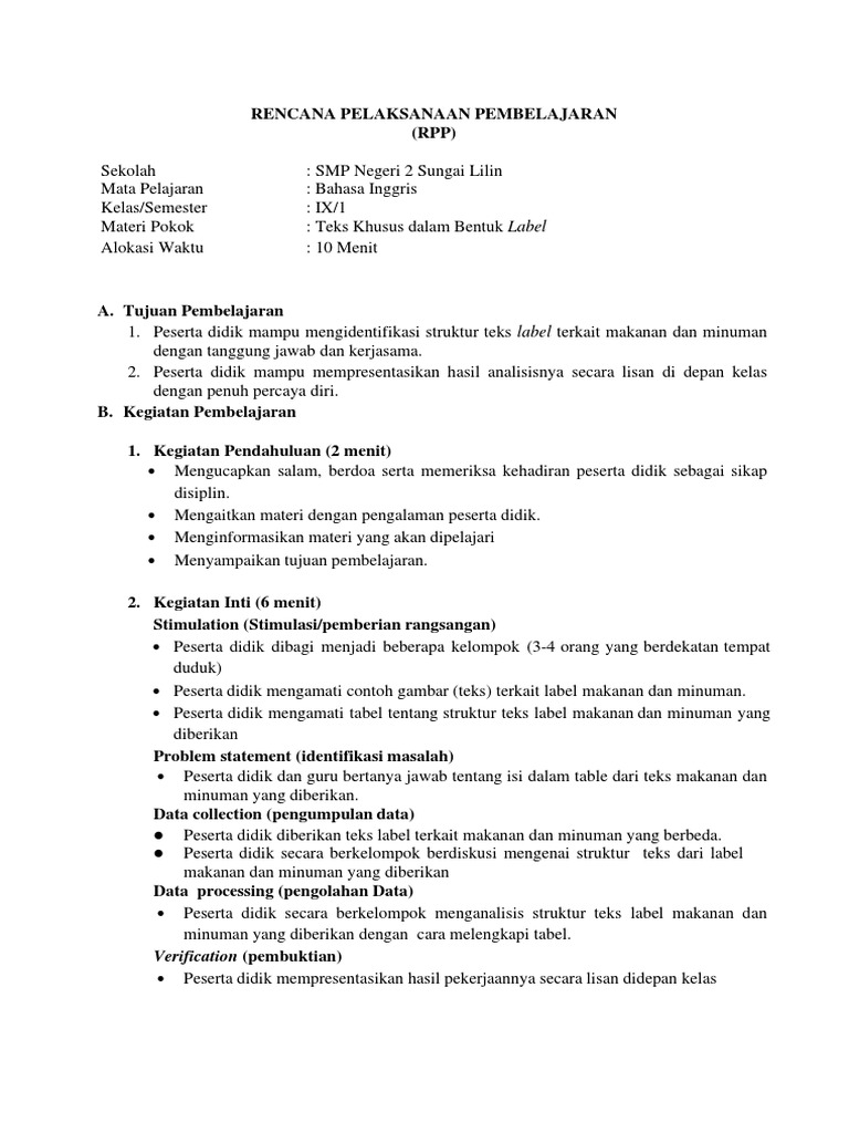 RPP Label KLS 9 - Simulasi Mengajar CGP | PDF