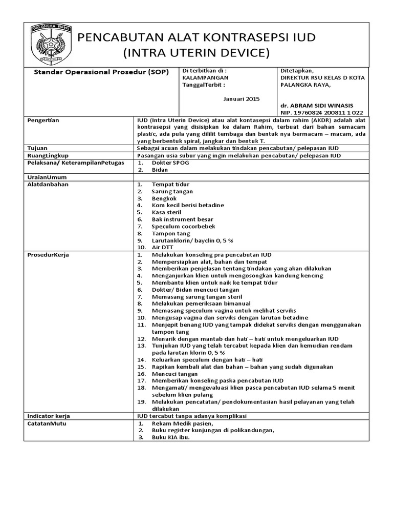 Sop Pencabutan Iud | PDF