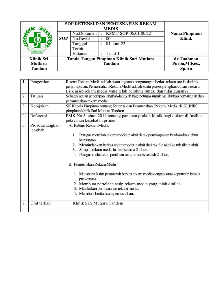 15 Sop Pemusnahan Rekam Medis | PDF