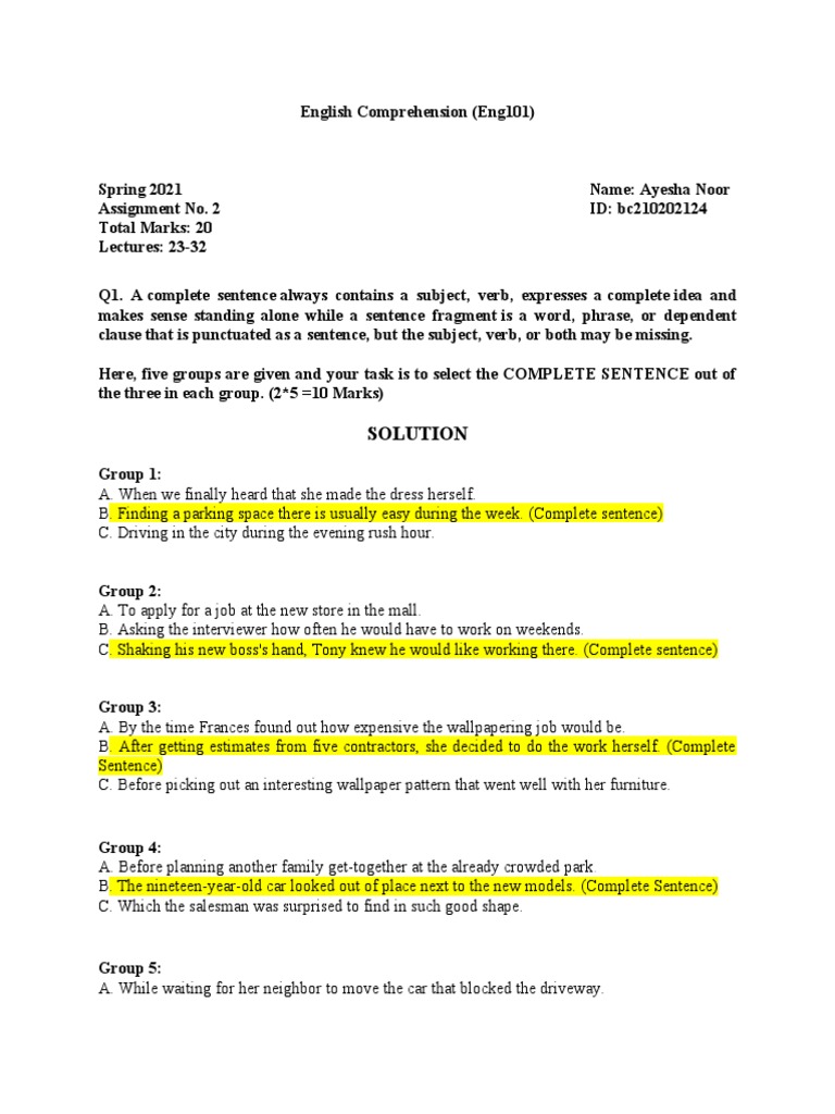 ENG101 Assignment 2 | PDF | Science | Sentence (Linguistics)