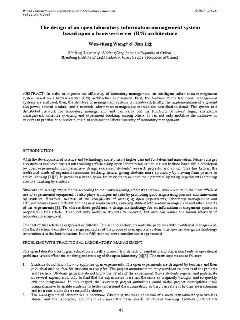 The Design of An Open Laboratory Information Management System | PDF ...