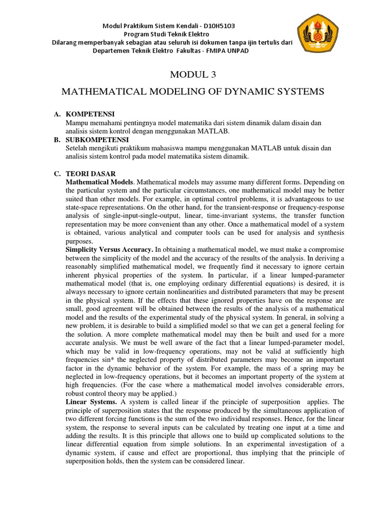 Mathematical Modeling in Control Systems | PDF | Mathematical Model ...