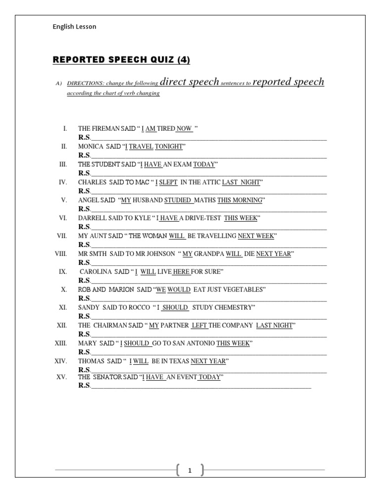 Reported Speech Quiz for English Learners | PDF