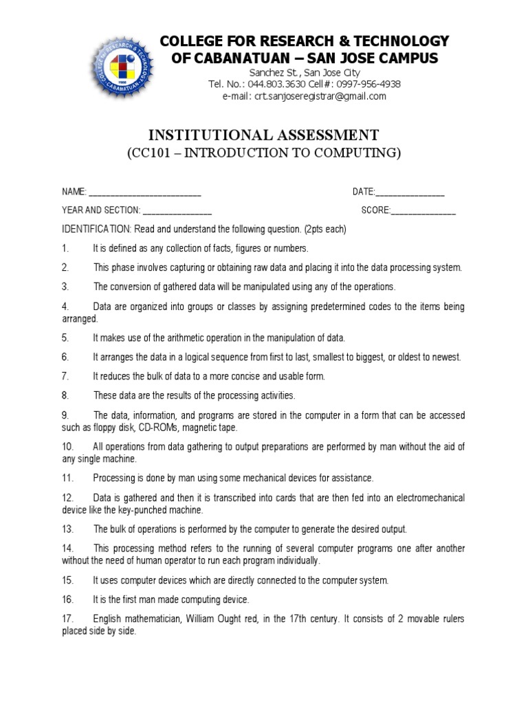CC101 Introduction To Computing | PDF | Computer Program | Programming