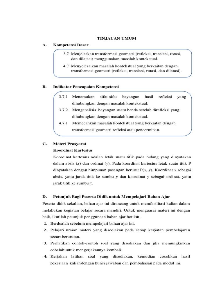 Bahan Ajar Refleksi (Pencerminan) | PDF