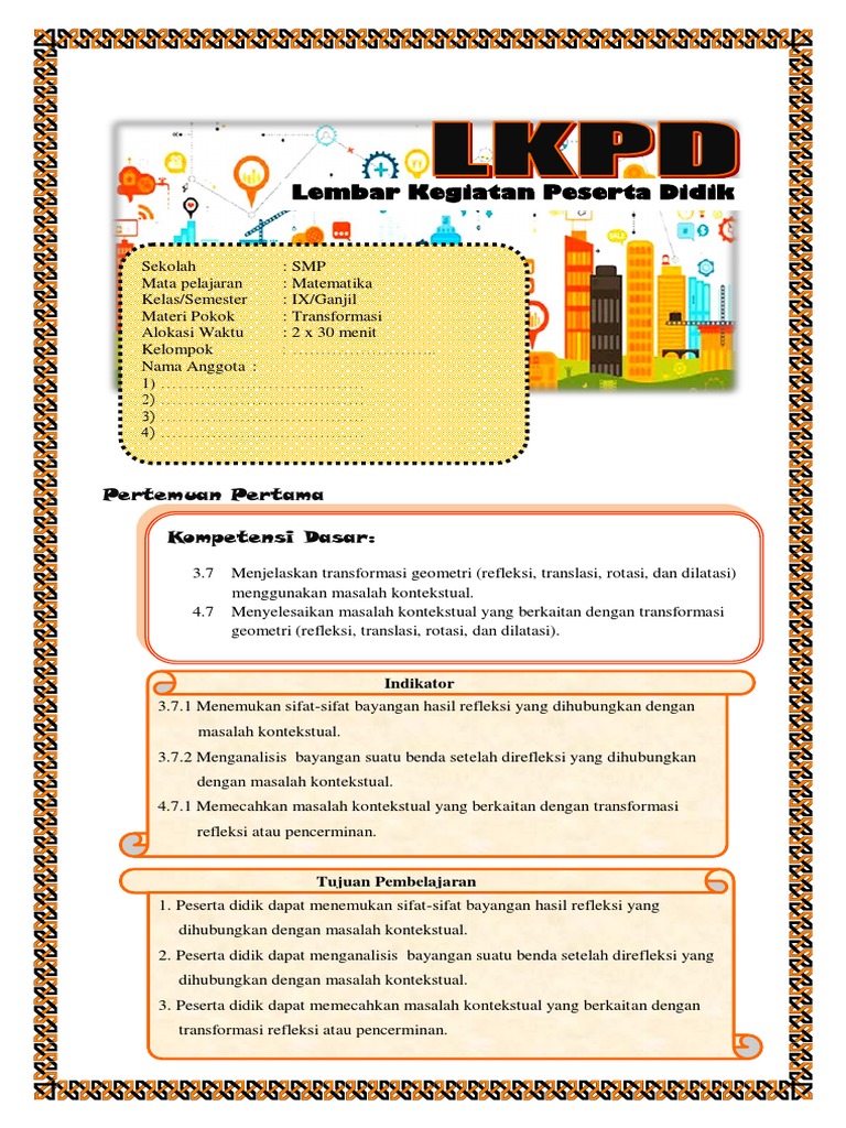 LKPD Transformasi Refleksi (Pencerminan) | PDF