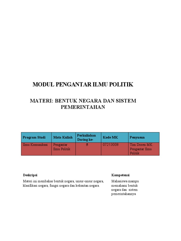 Modul 5 Bentuk Negara Dan Sistem Pemerintahan Pdf