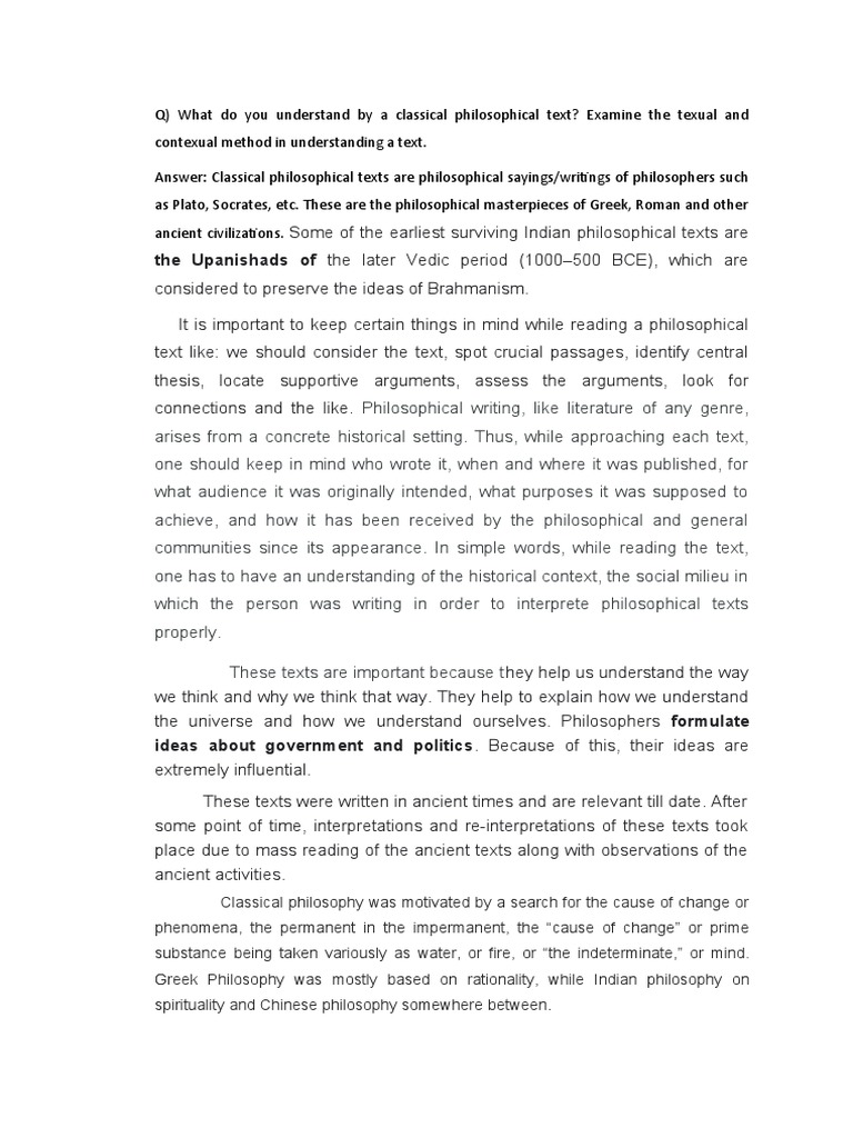 CLASSICAL PHILOSOPHICAL TEXT. TEXTUAL & CONTEXUAL METHOD. | PDF ...