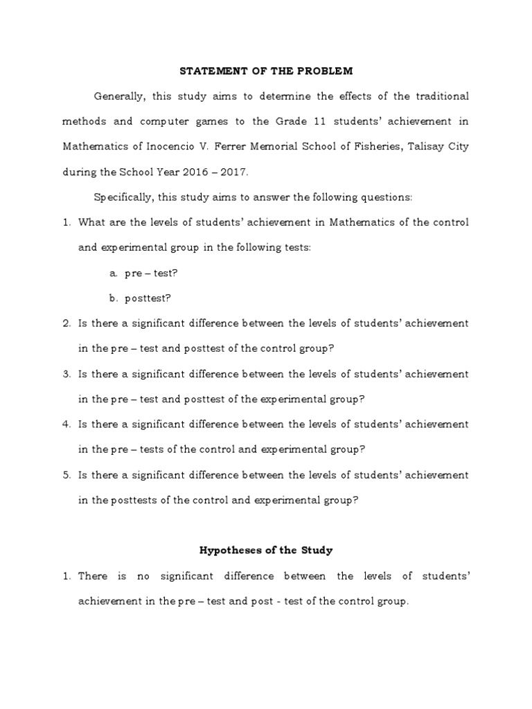 Statement of The Problem To Assumption | PDF