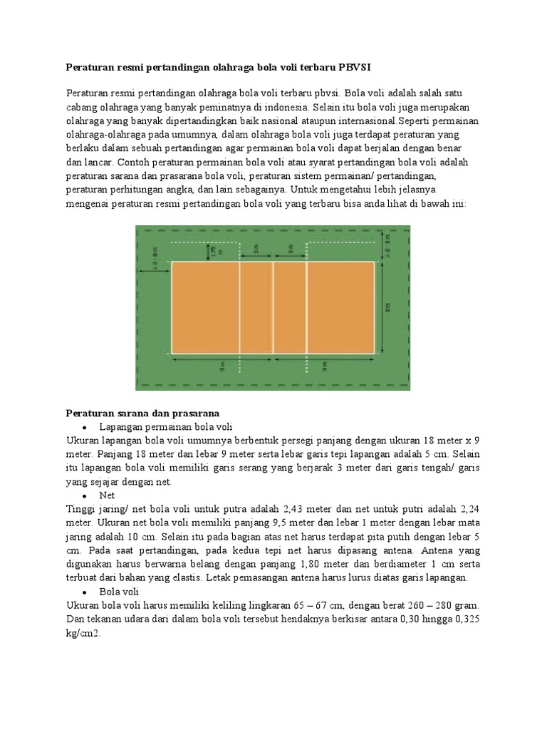 Peraturan Resmi Pertandingan Olahraga Bola Voli Terbaru Pbvsi | PDF