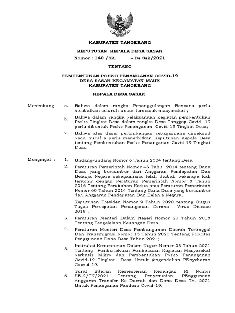 2021 - SK No. 3 - Posko Relawan Tanggap Covid-19 | PDF