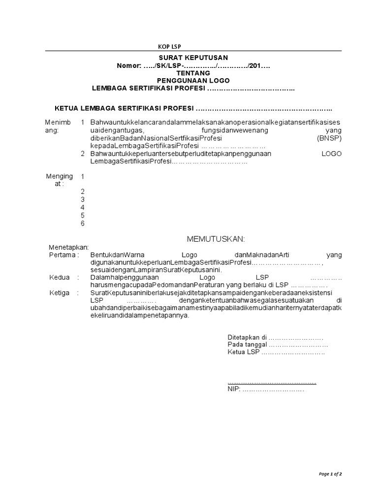 SK Penggunaan Logo LSP | PDF